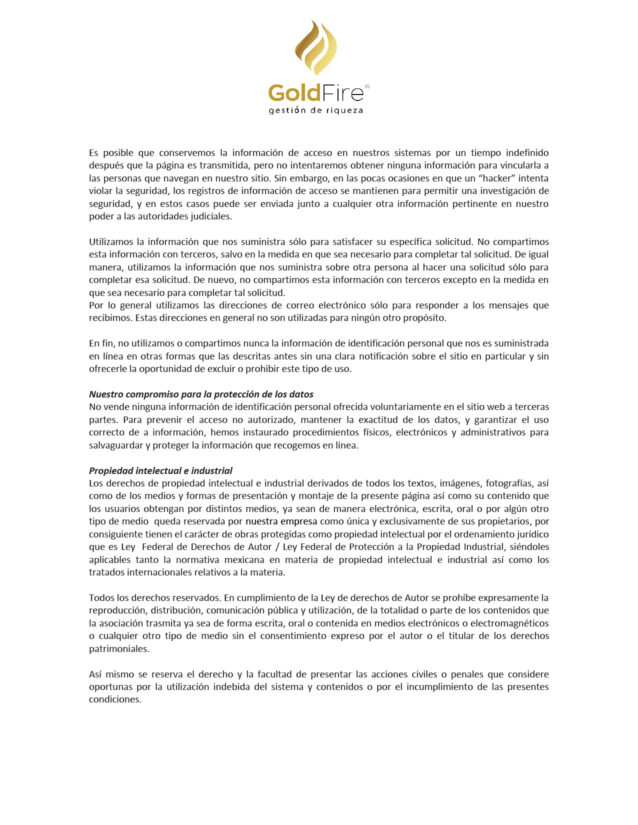 Política de privacidad – GOLDFIRE